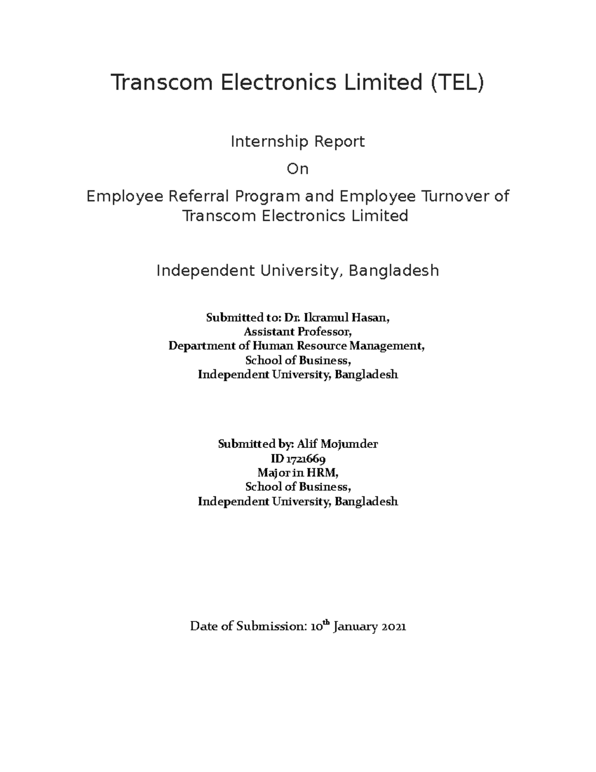 Internship Report Draft - Transcom Electronics Limited (TEL) Internship ...