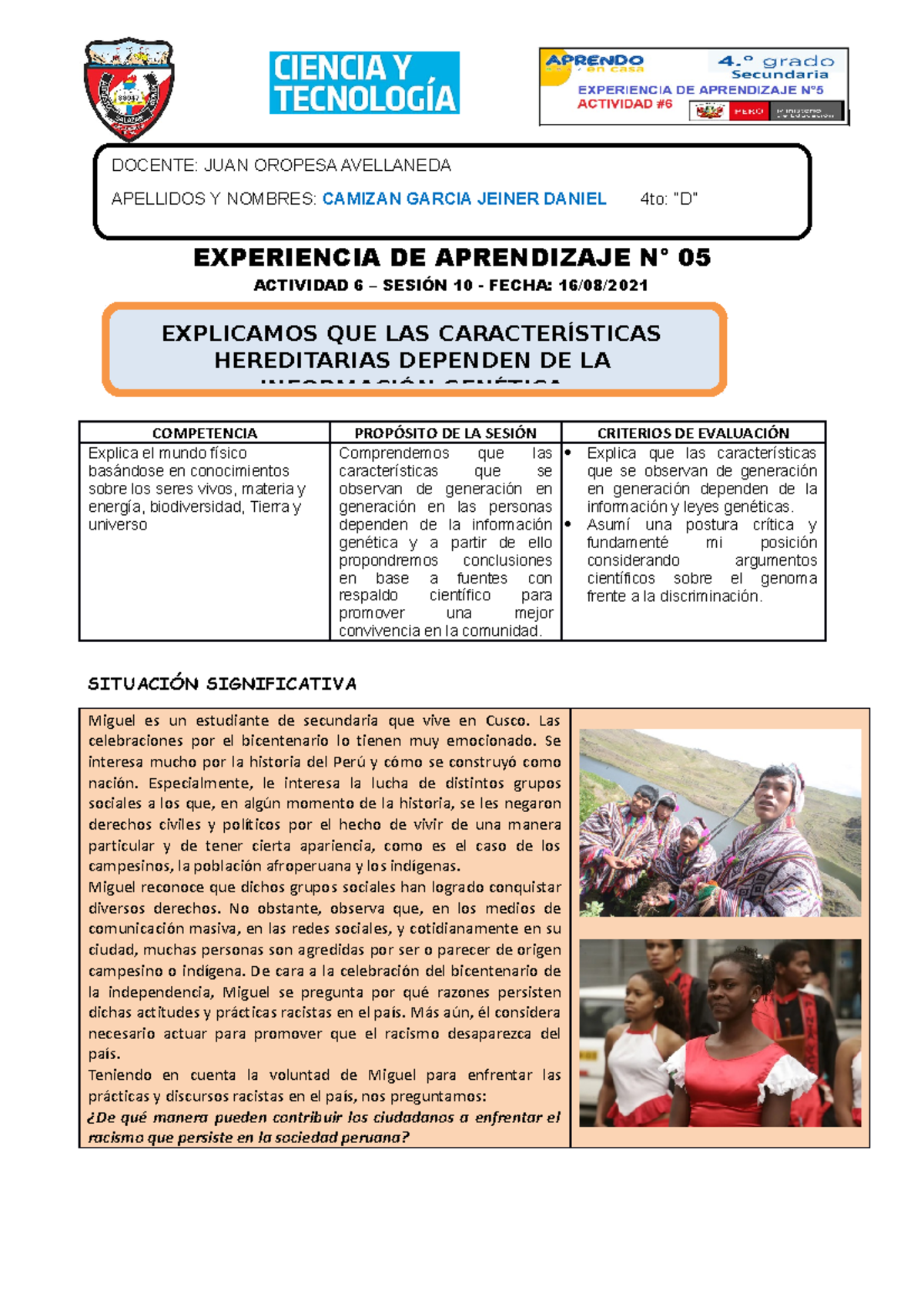 Sesión 10 -ACT 6 -EXP 5 - sdgdsgdsgdsg - EXPERIENCIA DE APRENDIZAJE N° 05 ACTIVIDAD 6 – SESIÓN ...