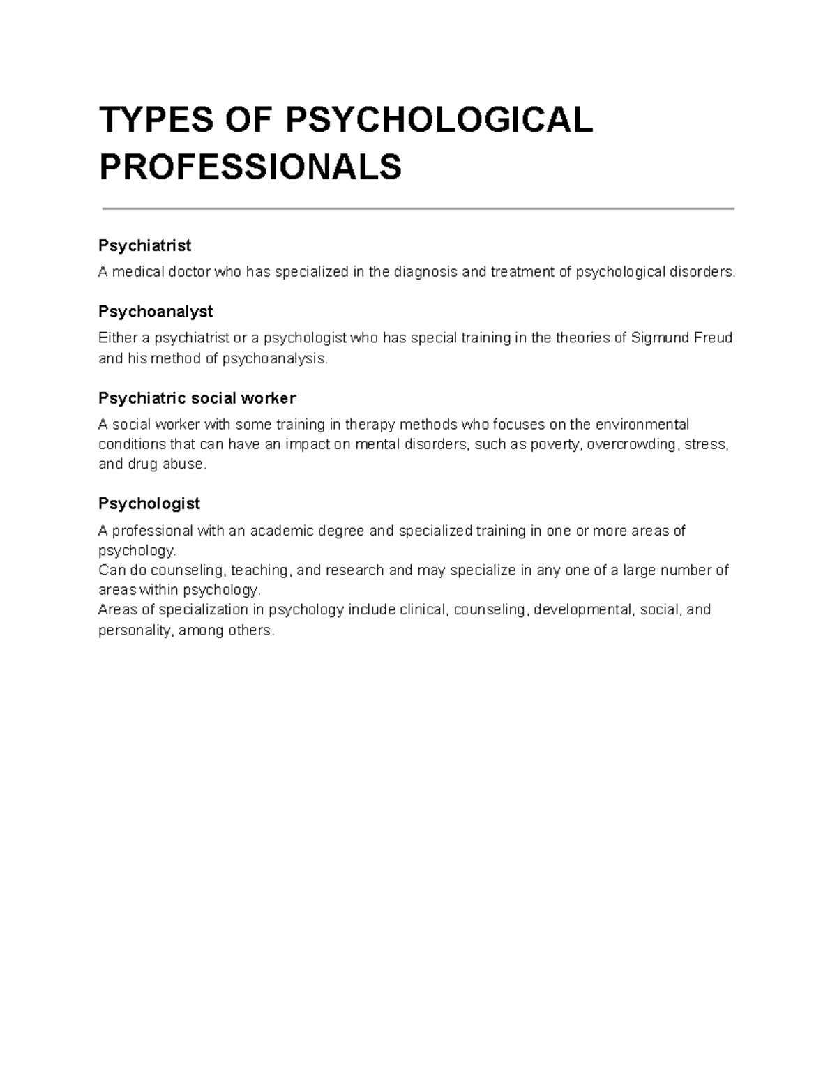 Psych.Profession, S.R, Mthd, Psych Ethics, Crtcl Thnkng - TYPES OF ...