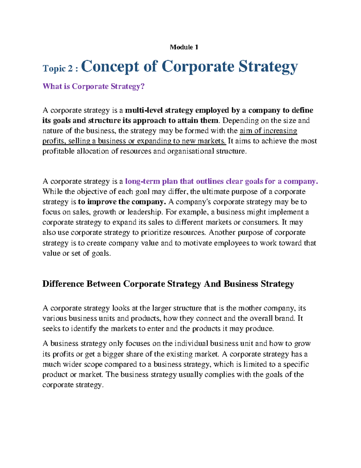 3.Concept of Corporate strategy - Module 1 Topic 2 : Concept of ...