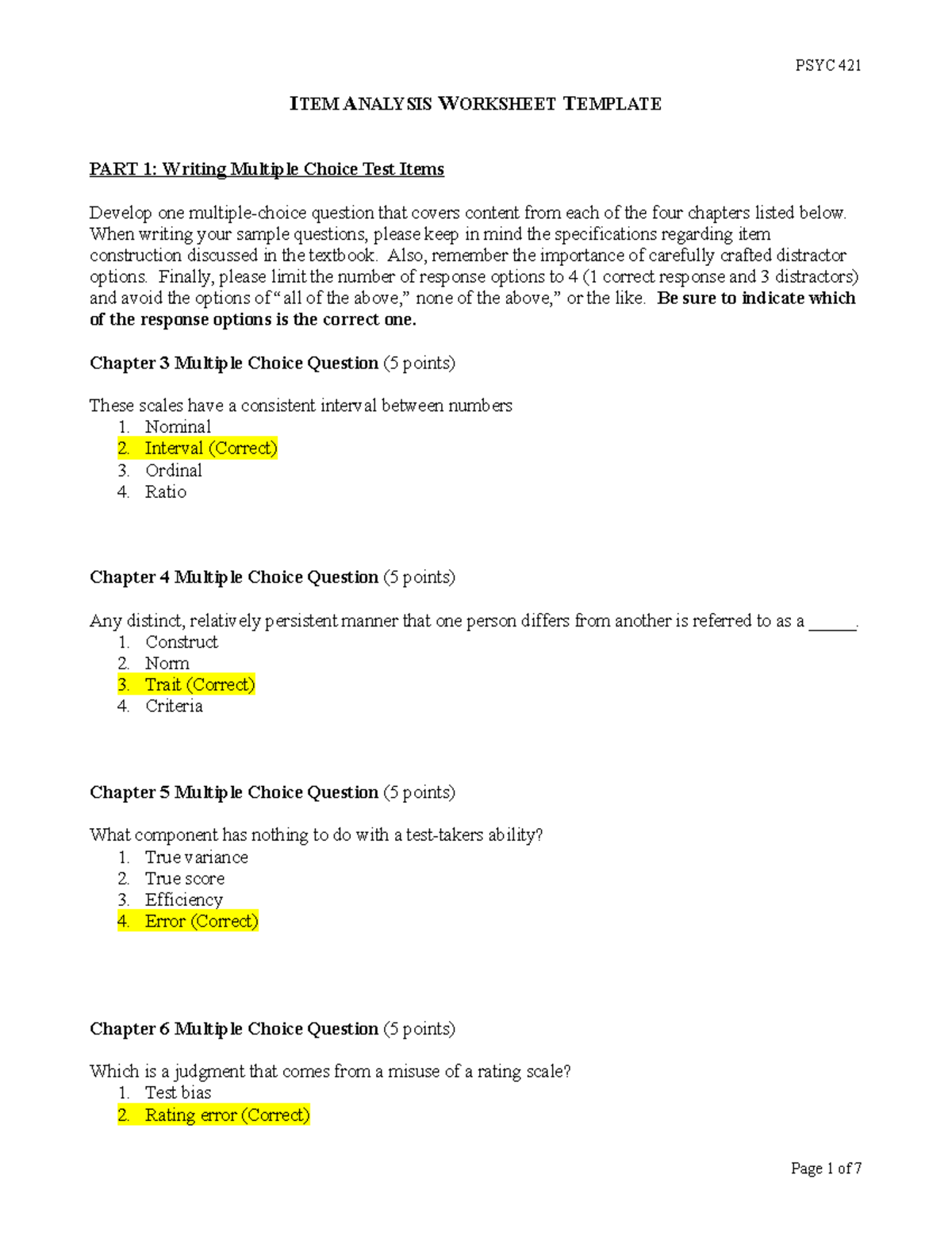 Item Development and Analysis Worksheet Template - ITEM ANALYSIS ...