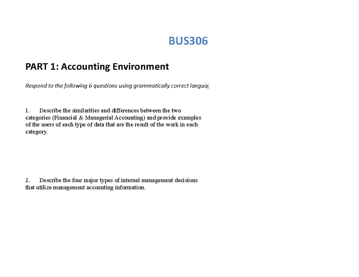 BUS-FPX3061 Assessment 1 - Accounting Environment - BUS3061 Week 1 Assignment Template PART 1 ...