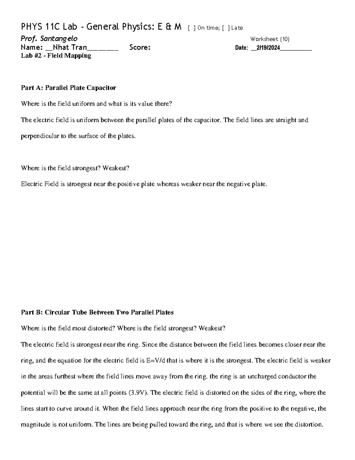 Worksheet - Lab 02 - PHYS 11C Lab - General Physics: E & M [ ] On time ...