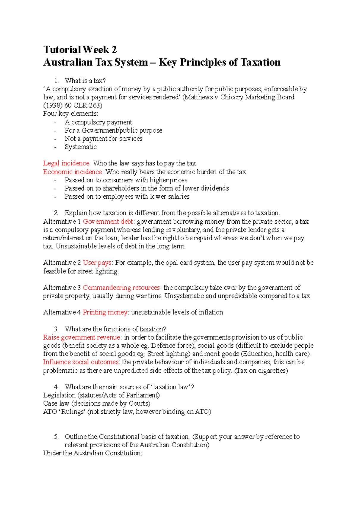 Tutorial 1 - Tutorial Week 2 Australian Tax System – Key Principles of ...