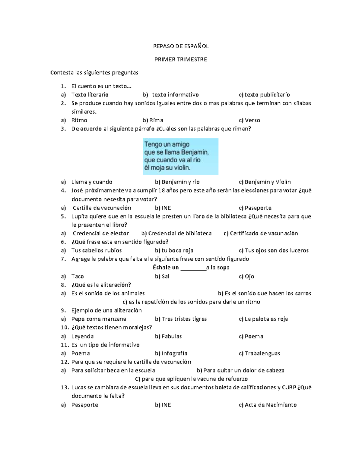 Repaso DE Español Y Formacion - REPASO DE ESPAÑOL PRIMER TRIMESTRE ...