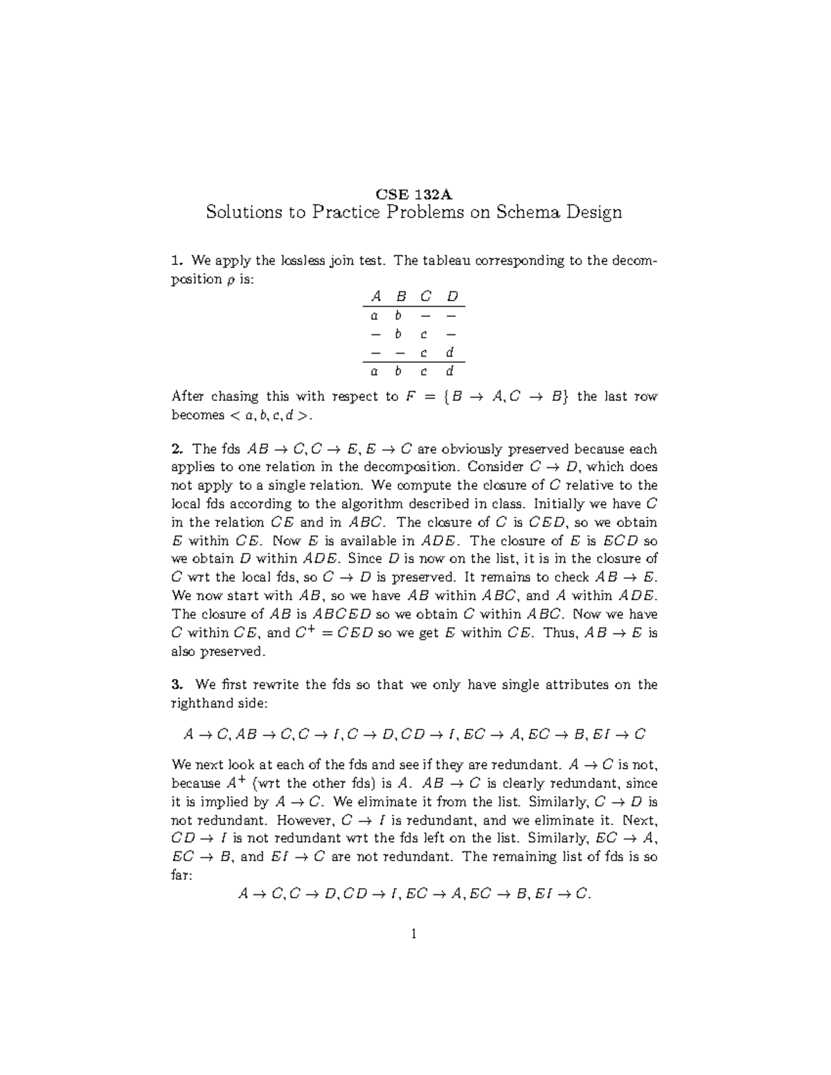 Schema design-S - Lecture - CSE 132A Solutions to Practice Problems on ...