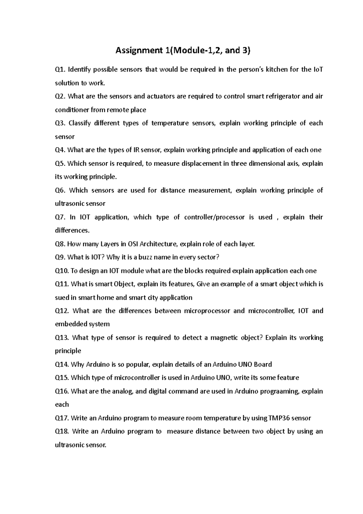 Assignment 1iot Assignment 1module 12 And 3 Q1 Identify Possible Sensors That Would Be