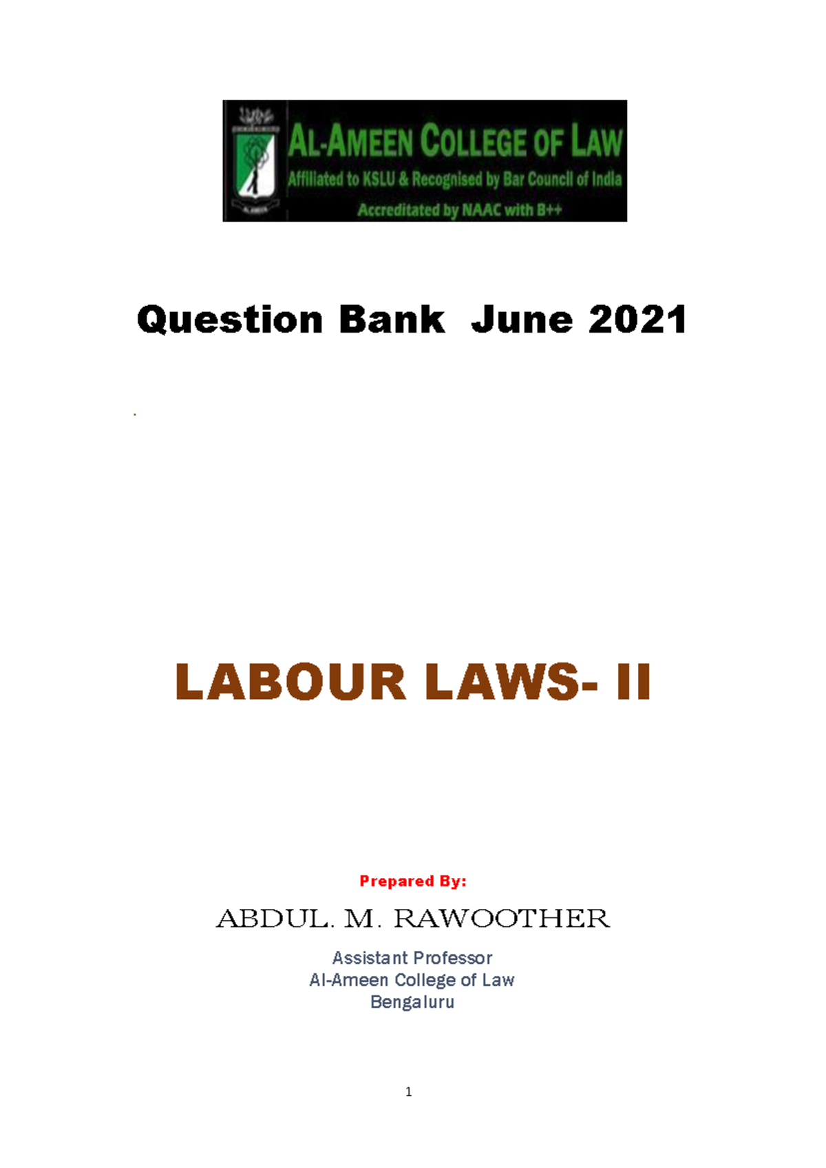 Labour LAW -2 Model Answers -2021 - Question Bank June 2021 . LABOUR ...