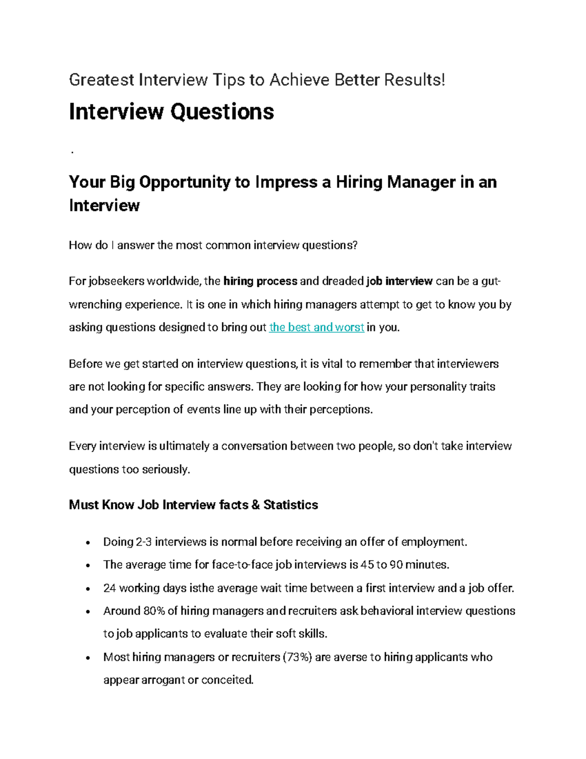 Interview Questions - My-Perfect-Holiday - Greatest Interview Tips to ...