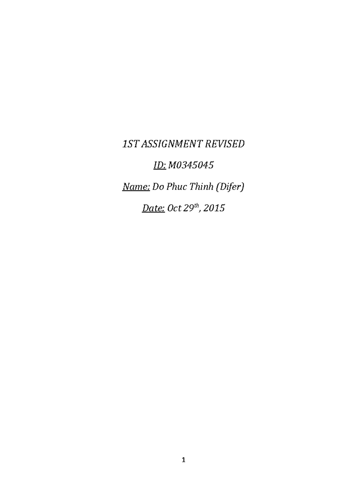 Difer-1st assignment revised - 1ST ASSIGNMENT REVISED ID: M Name: Do ...