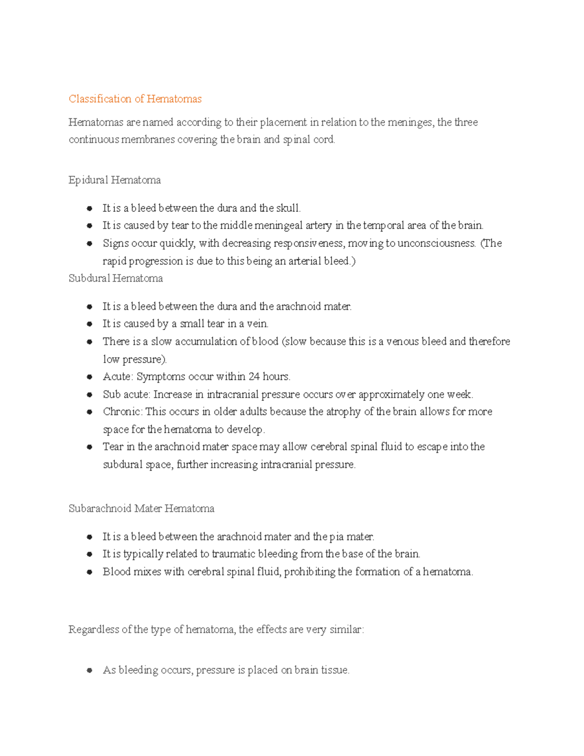 Chapter 17 pt 5 - Notes - Classification of Hematomas Hematomas are ...