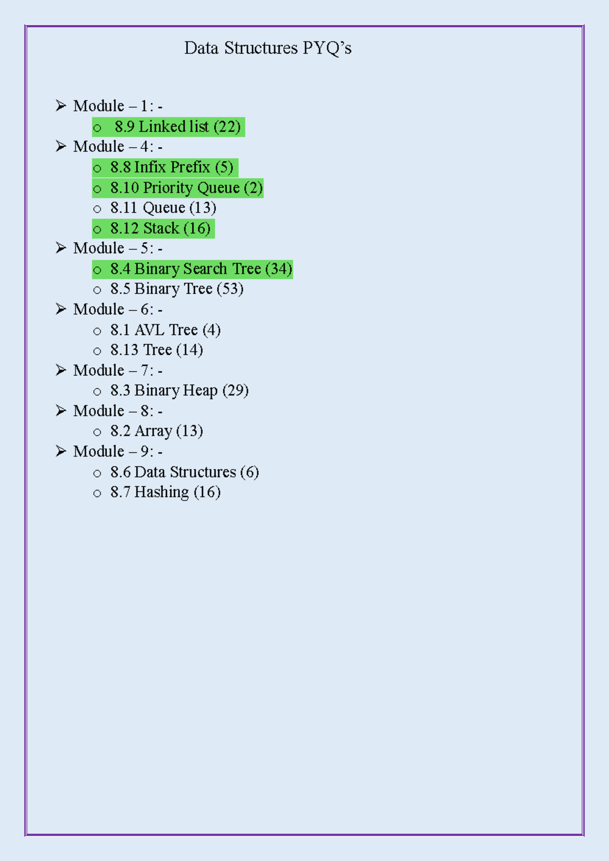 Data Structures Pyqs Btech Data Structures Pyqs Module 1 O