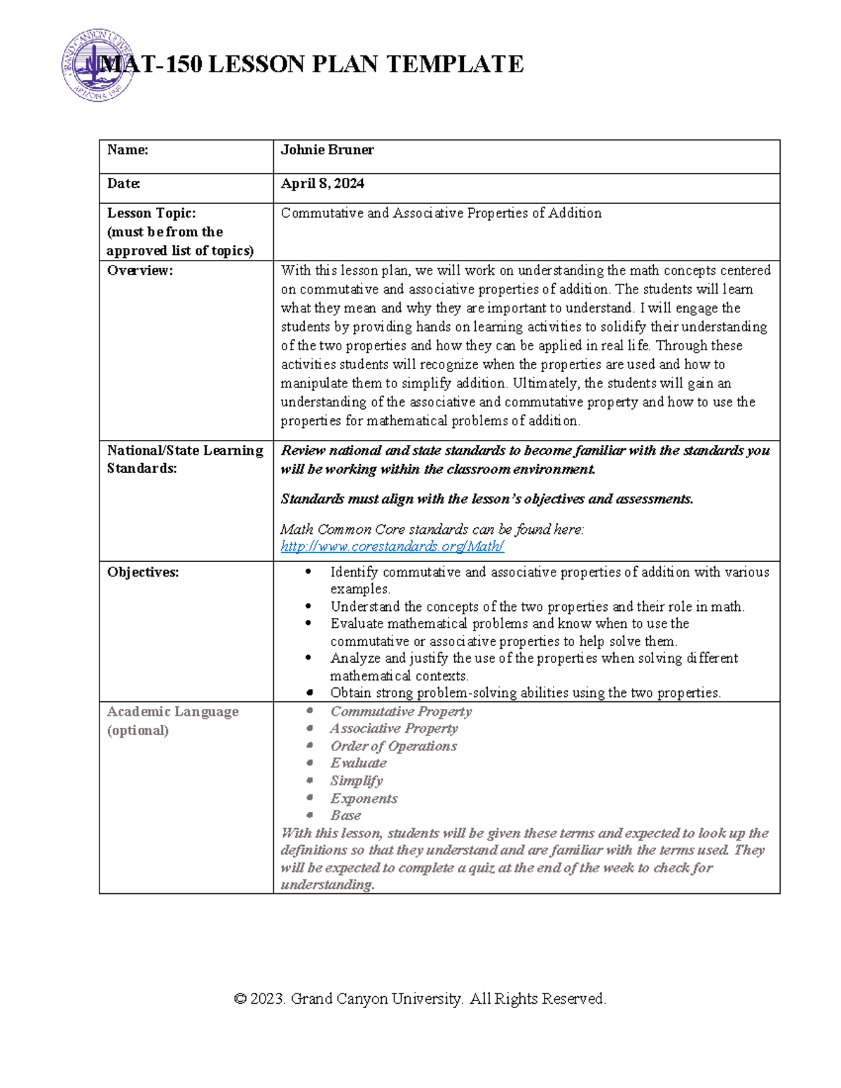 MAT-150 Lesson Plan Template - MAT-150 LESSON PLAN TEMPLATE Name ...