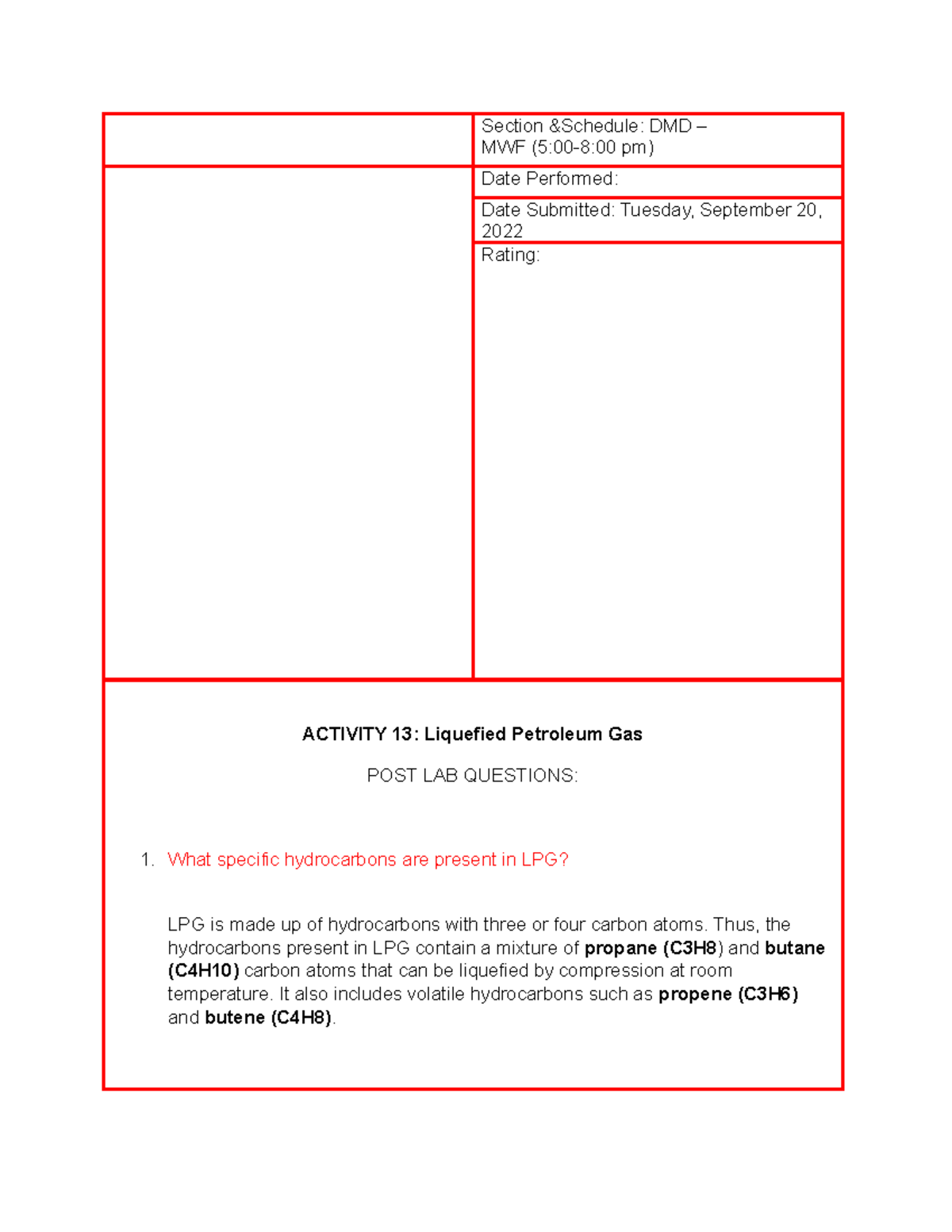 POST-LAB ACT 13 - Post lab activity about liquefied petroleum gas ... POST-LAB ACT 13 - Post lab activity about liquefied petroleum gas ...