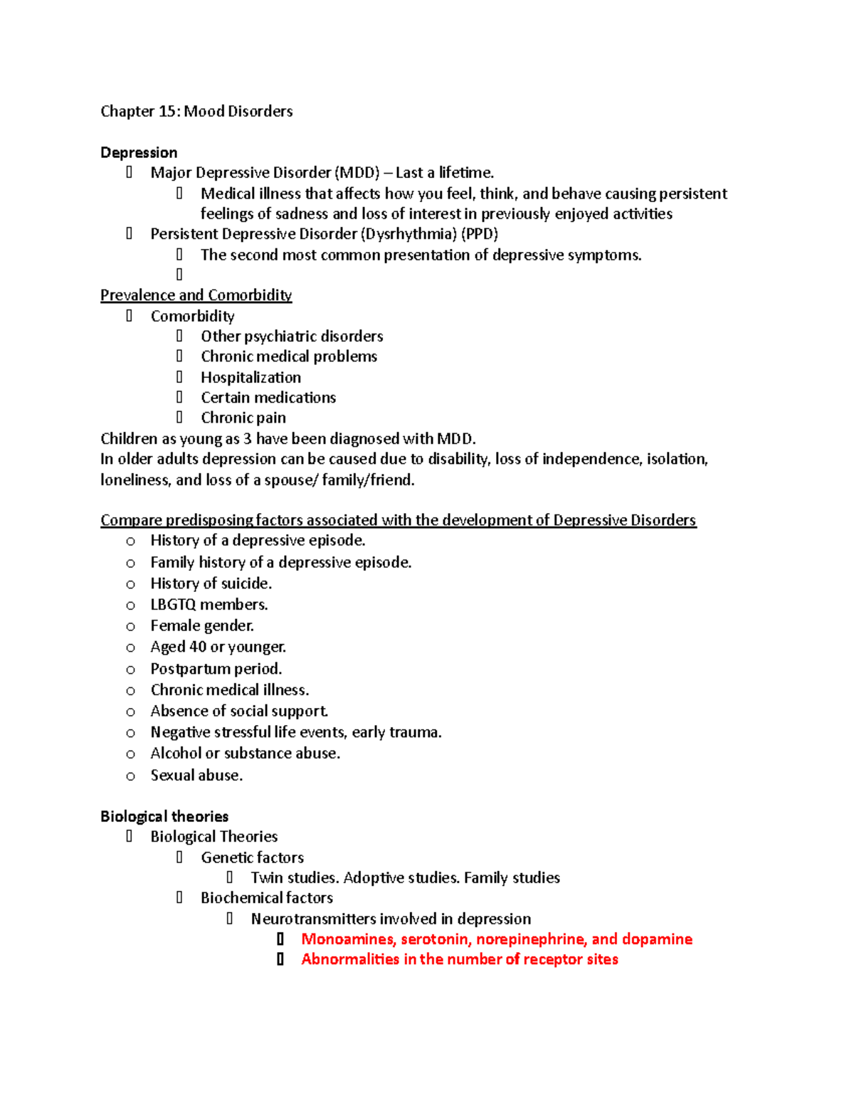 Quiz 2 study notes - Enjoy - Chapter 15: Mood Disorders Depression ́ ...