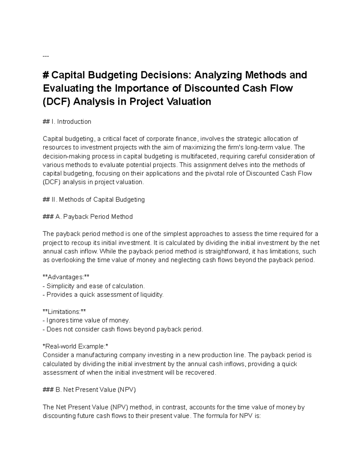 Capital Budgeting Decisions Analyzing Methods and Evaluating the ...
