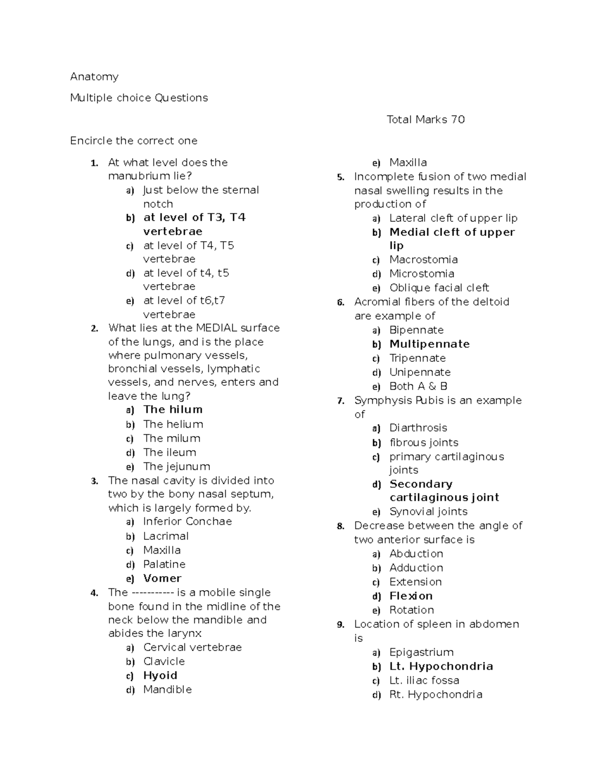 Anatomy paper for kmu-2 - General Anatomy - KMU - Studocu