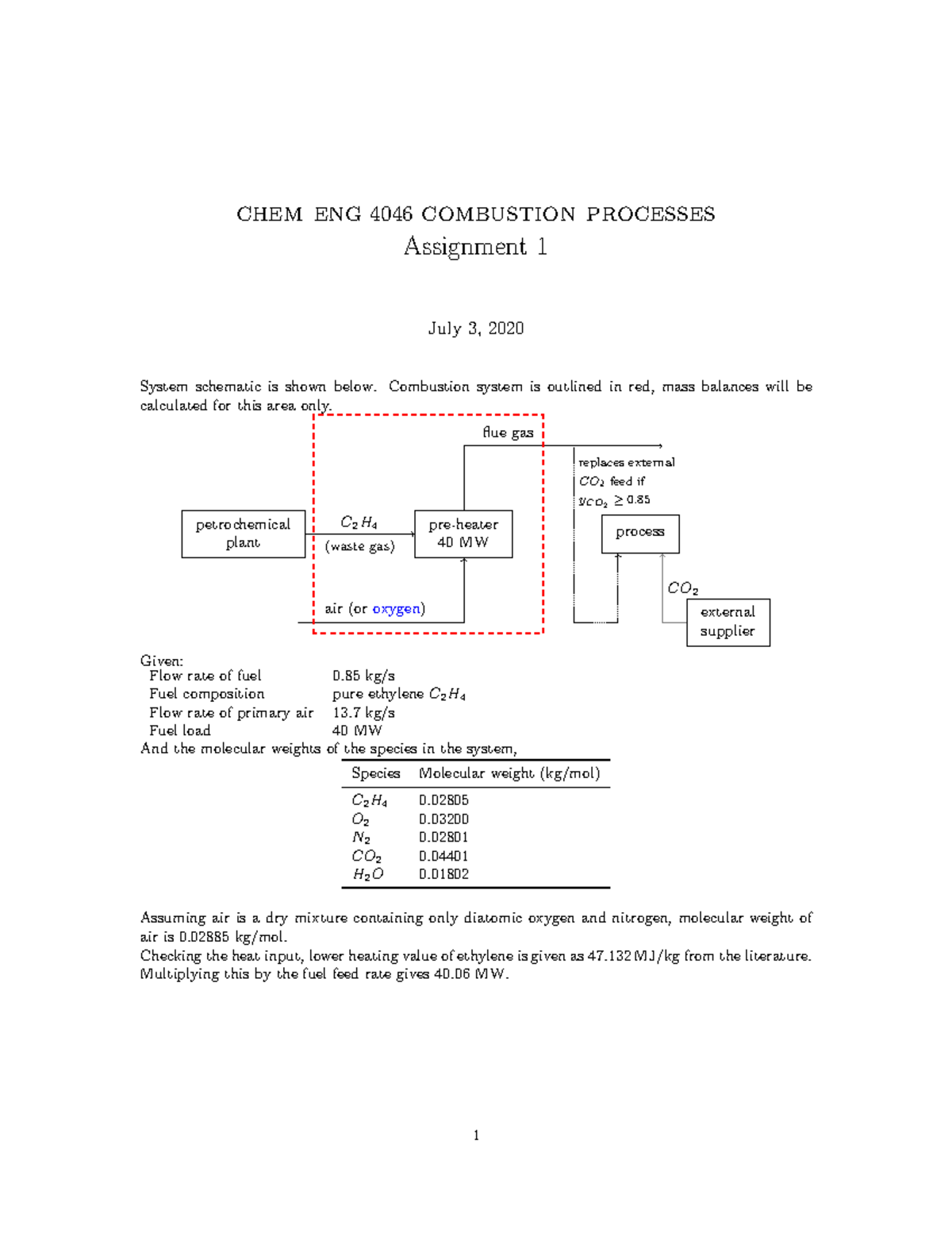 Combustion processes 2020 Assignment 1 - chem eng 4046 combustion ...