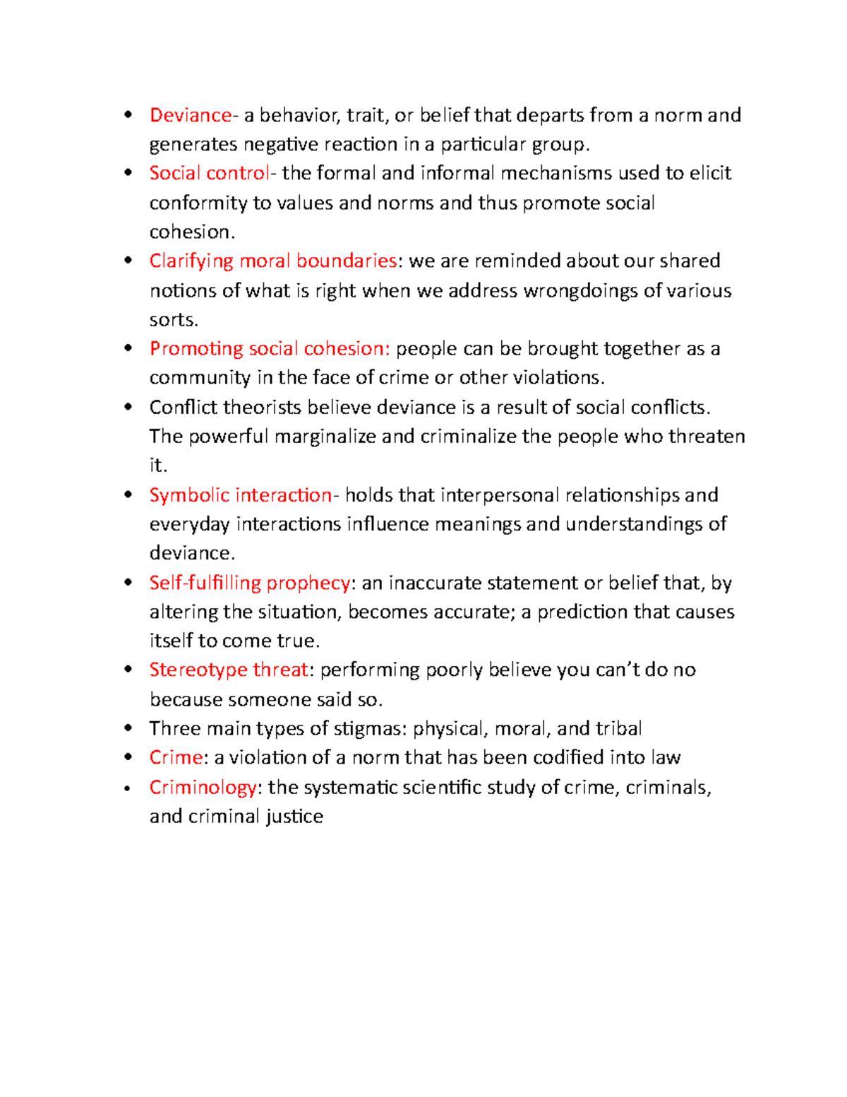 Sociology notes - Deviance- a behavior, trait, or belief that departs ...