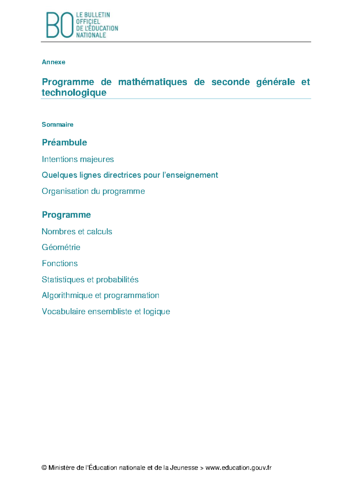2nde-Math - Programme de maths seconde - Annexe Programme de ...