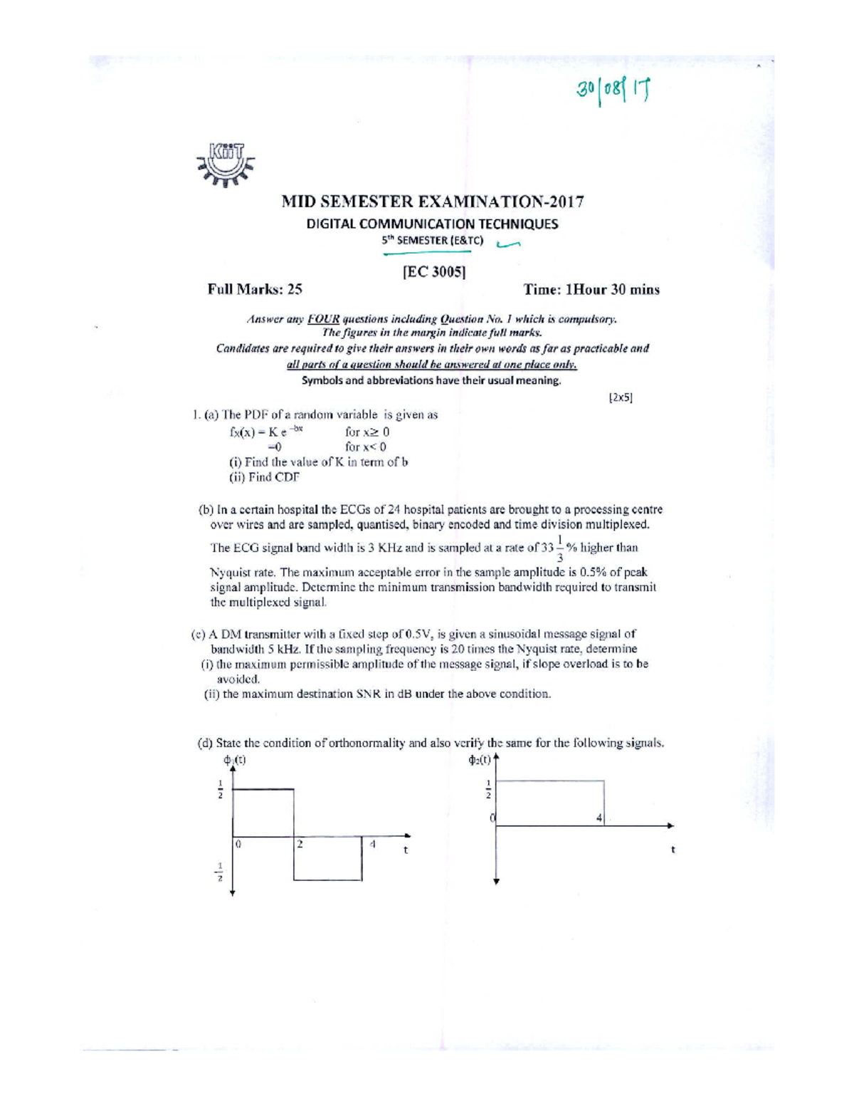 DCT Question Paper 1 - Digital Communication Techniques - Studocu