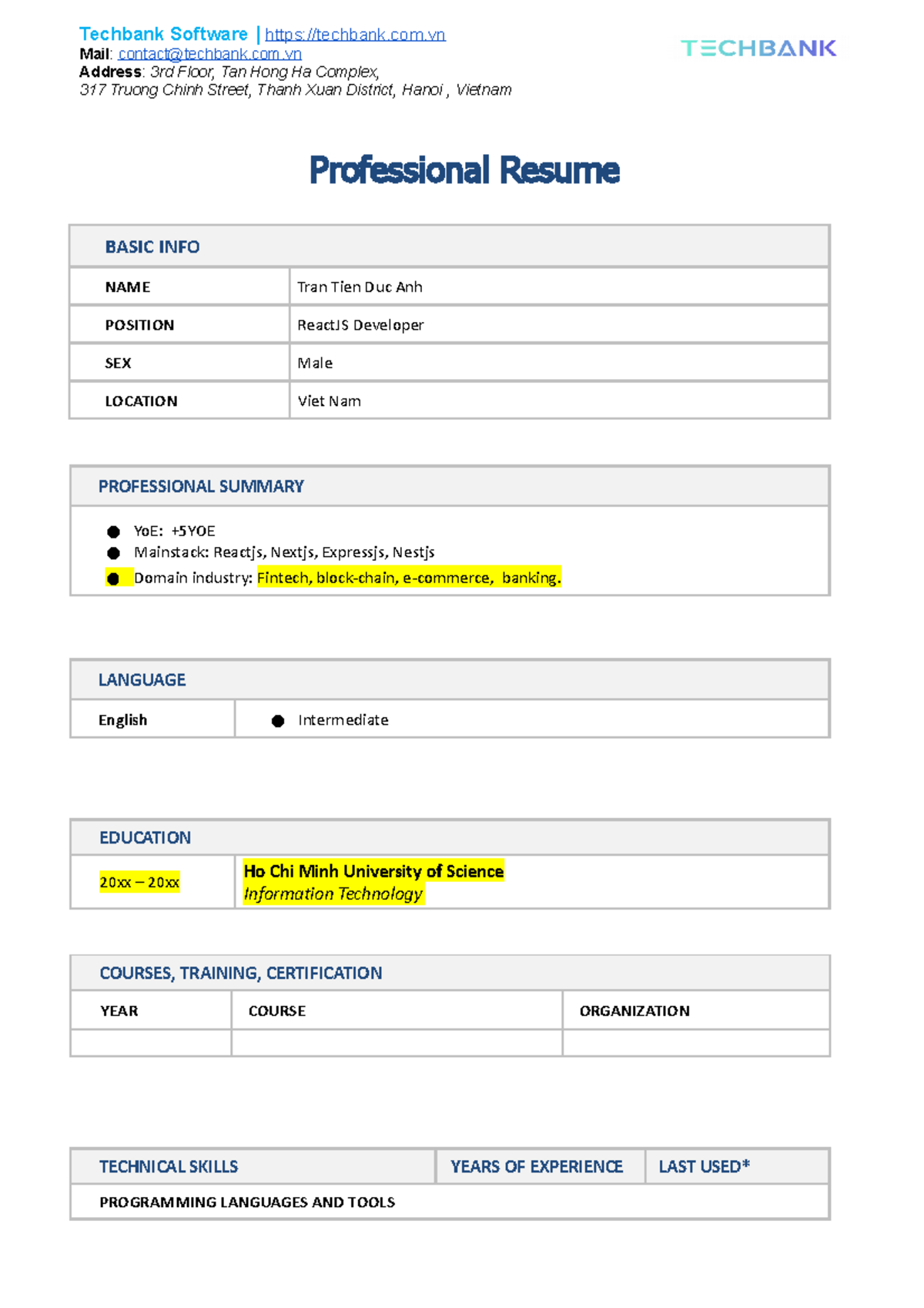 Techbank React JS Tran Tien Duc Anh - Mail: contact@techbank.com ...