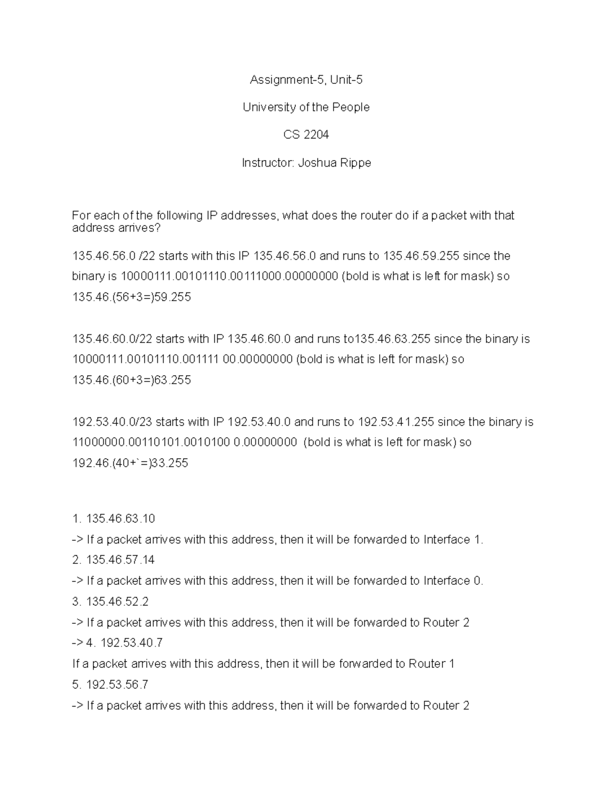 Assignment 5 This Is About Ip Address And Binary Representation And Its Cost Assignment 5