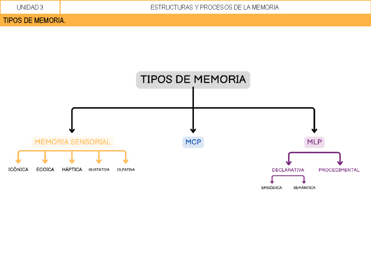 Ud 3 a 5 esquema - UNIDAD 3 ESTRUCTURAS Y PROCESOS DE LA MEMORIA. TIPOS ...