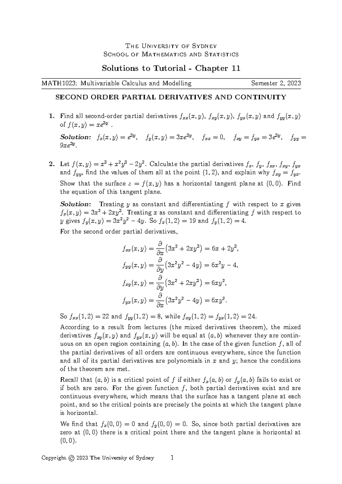 Tutorial Chapter 11-SOLS - The University of Sydney School of Mathematics and Statistics ...