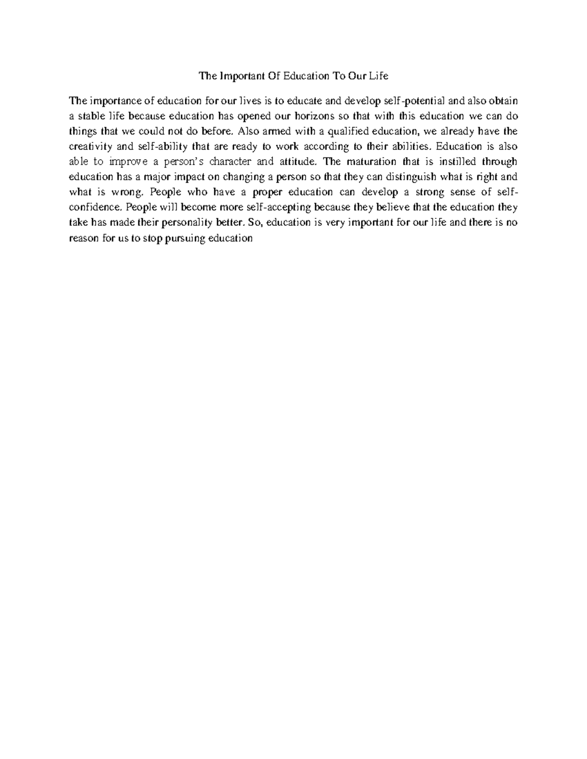 The Important Of Education To Our Life Short Functional Text Reading ...