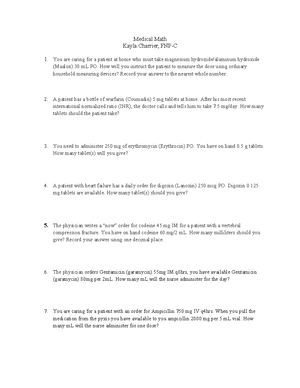 Practice Math 3-updated - Medical Math Practice 3 Kayla Charrier, FNP-C ...