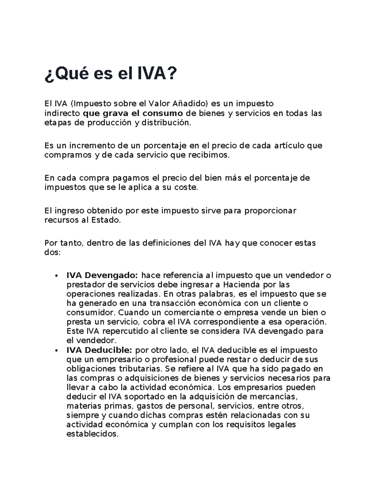 IVA Generalidades - ¿Qué es el IVA? El IVA (Impuesto sobre el Valor ...