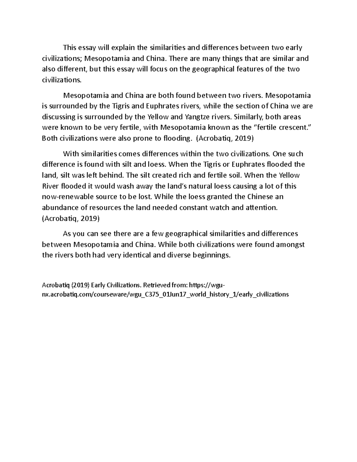 Early Civilization Essay - HIST 1310 - WGU - Studocu