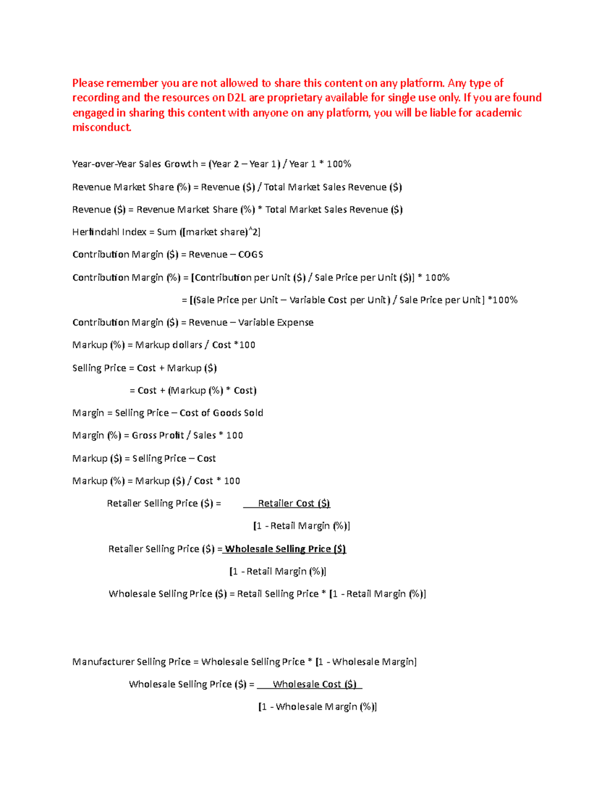 Comprehensive Formula Sheet - ACC 100 - Toronto Met - Studocu