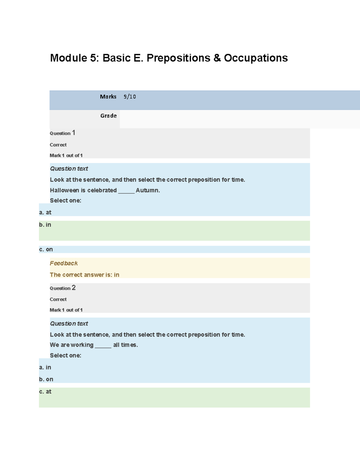 Module 5 - Cuestionario módulo 5. Básico E. Preposiciones &Occupations ...