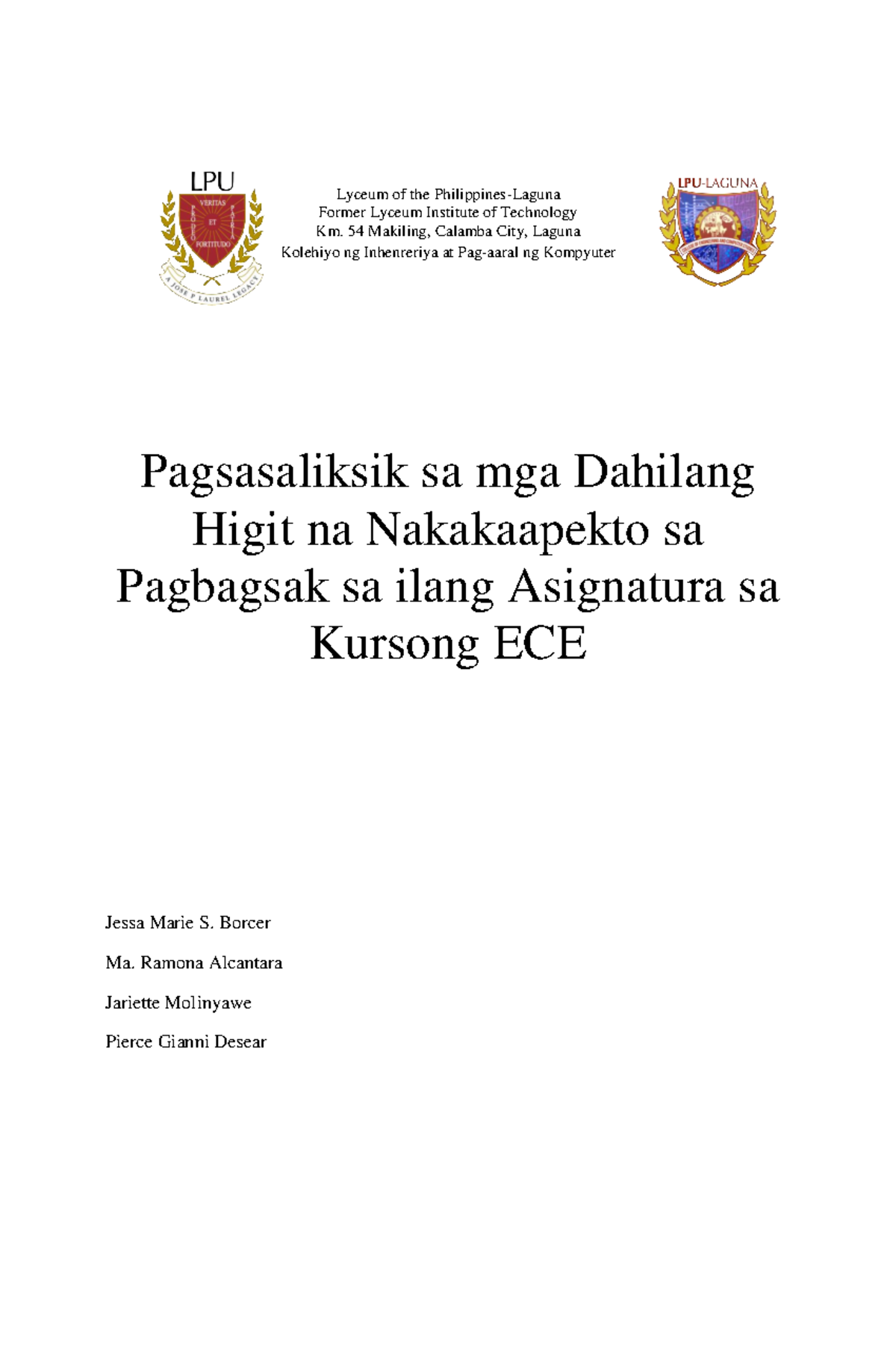 Pagsasaliksik sa mga Dahilang Higit na Nakakaapekto sa Pagbagsak sa ...