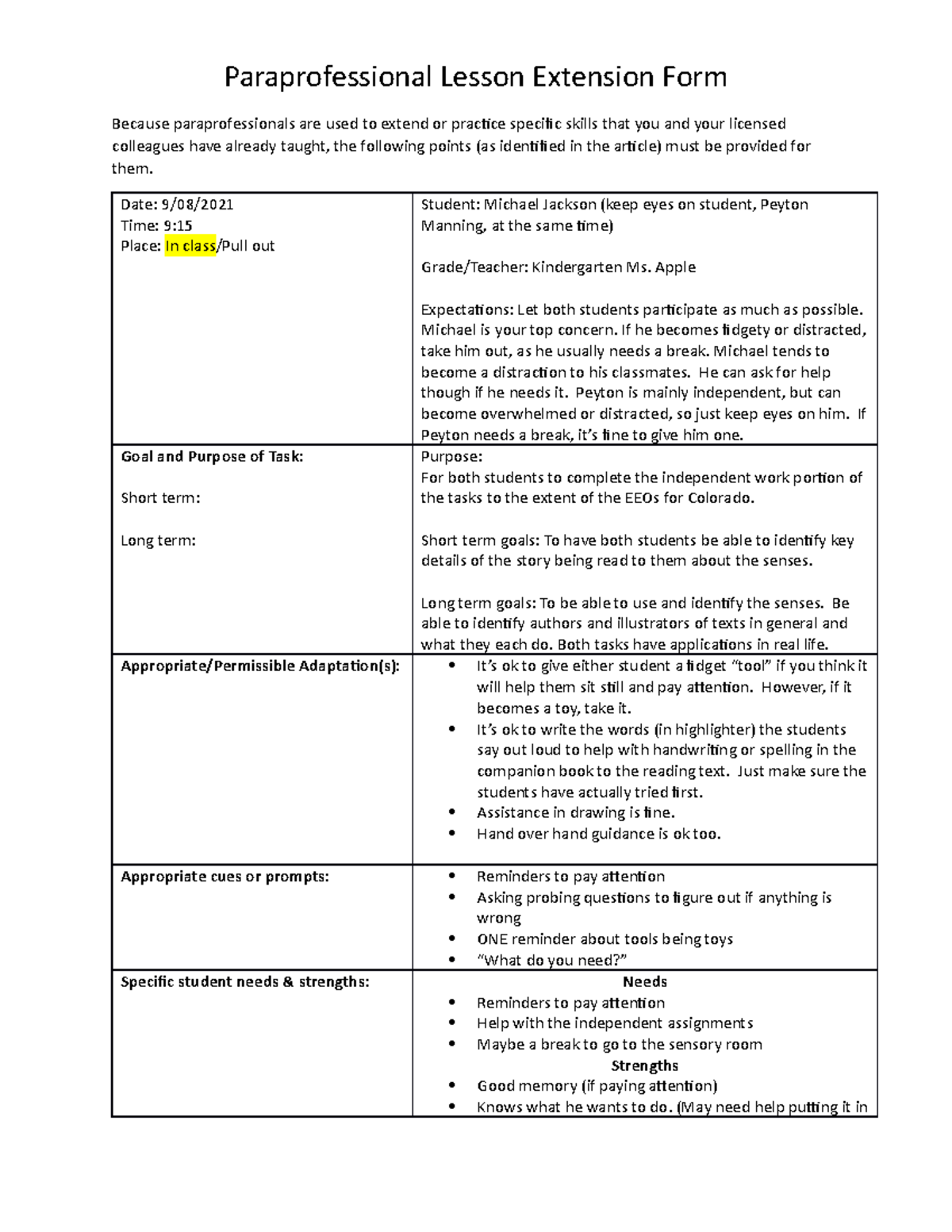 Paraeducator Extension Plan Literacy Modification - Paraprofessional ...