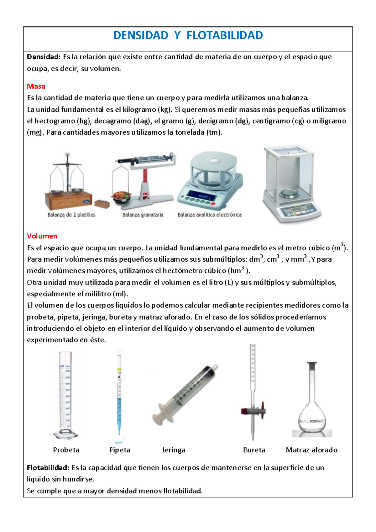 Densidad Y Flotabiidad - DENSIDAD Y FLOTABILIDAD Densidad: Es la ...