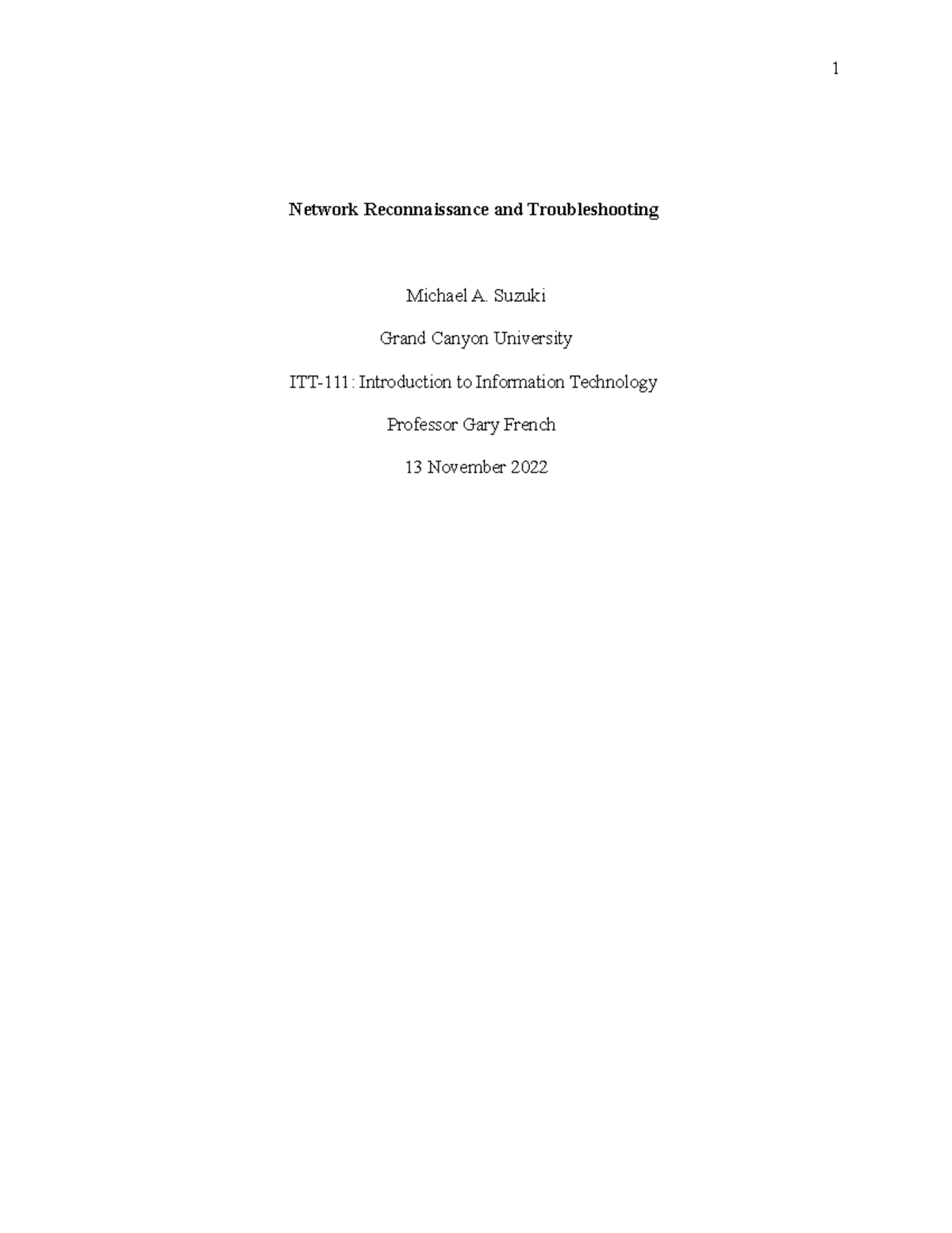ITT-111-MSuzuki Topic 4Assignment 2 - Network Reconnaissance and Troubleshooting Michael A ...