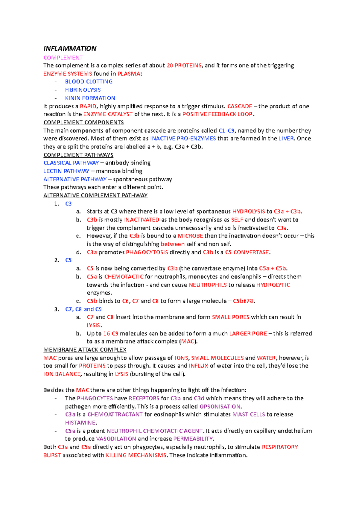 Inflammation - INFLAMMATION COMPLEMENT The complement is a complex ...