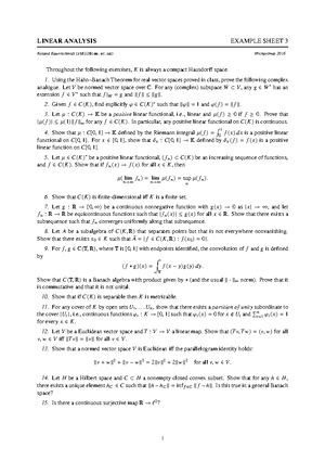 Linear Analysis 2016-2017 Example Sheet 4 - LINEAR ANALYSIS EXAMPLE ...