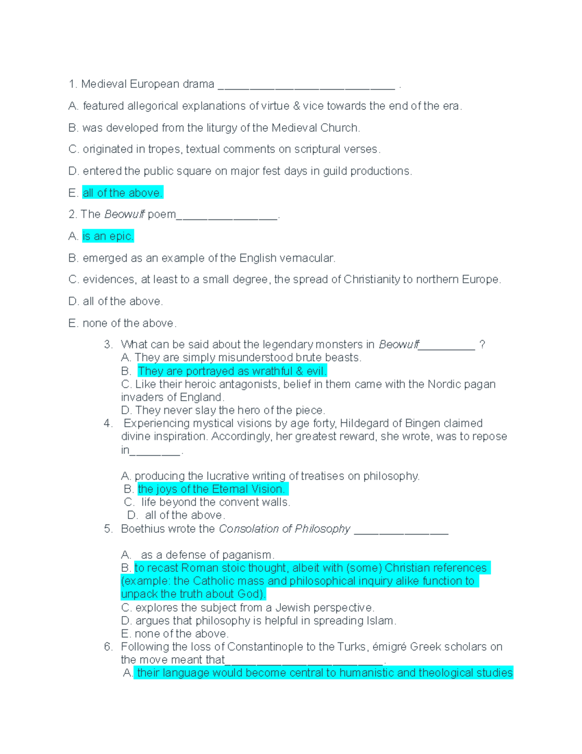 Final Exam Humanities - Medieval European drama ...