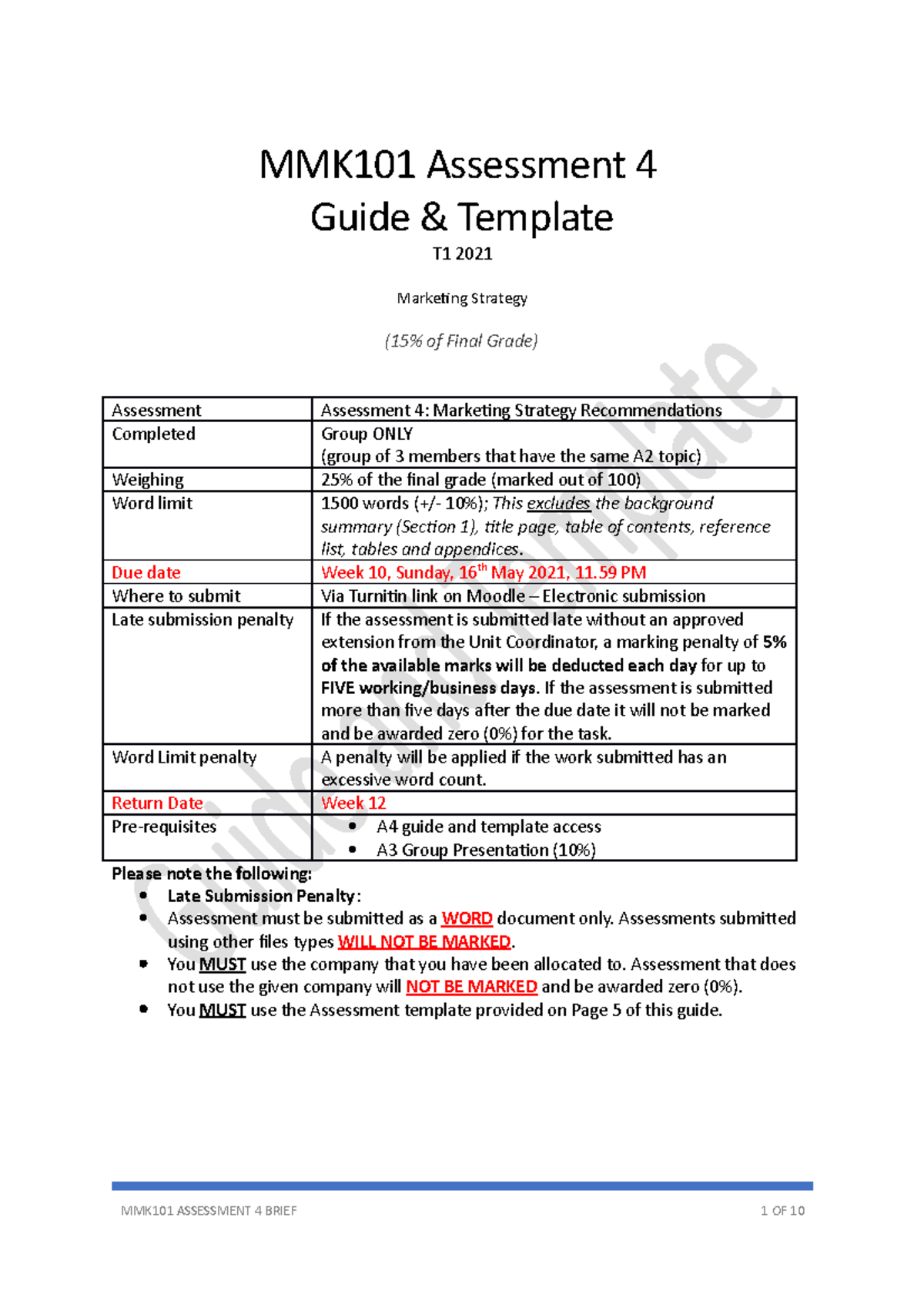Assignment 4 Guide Template T1 2021 - MKTG1257 - RMIT University - Studocu