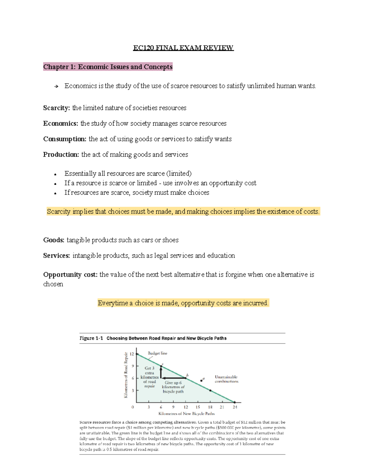 Econ final notes-1 - EC120 FINAL EXAM REVIEW Chapter 1: Economic Issues ...