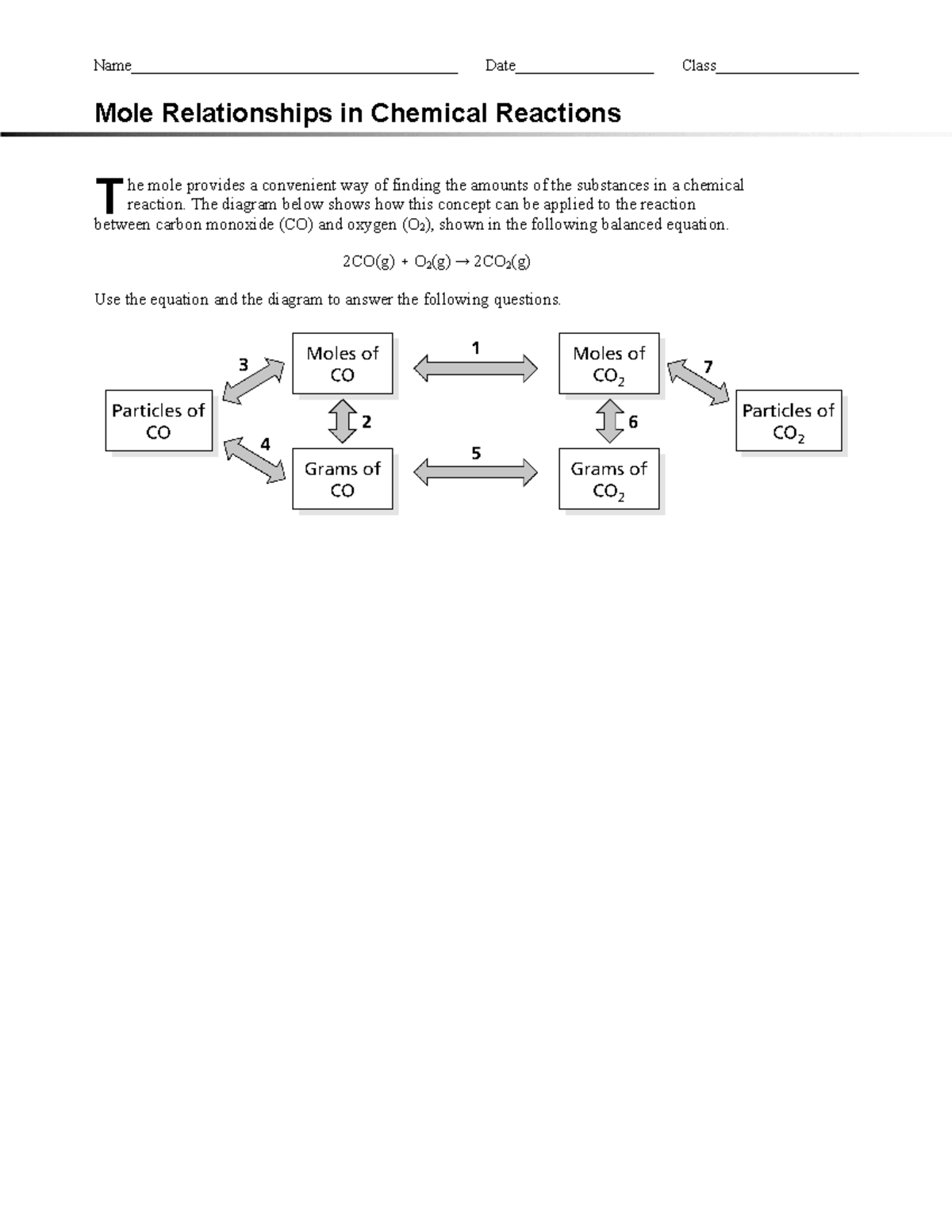 Mole Relationships in Chemical Reactions Student - Mole Relationships ...