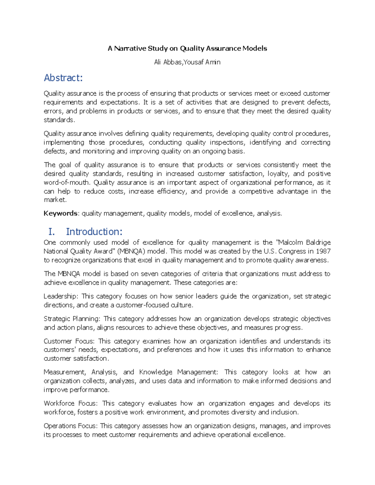 Fundamentals of Nursing - A Narrative Study on Quality Assurance Models ...