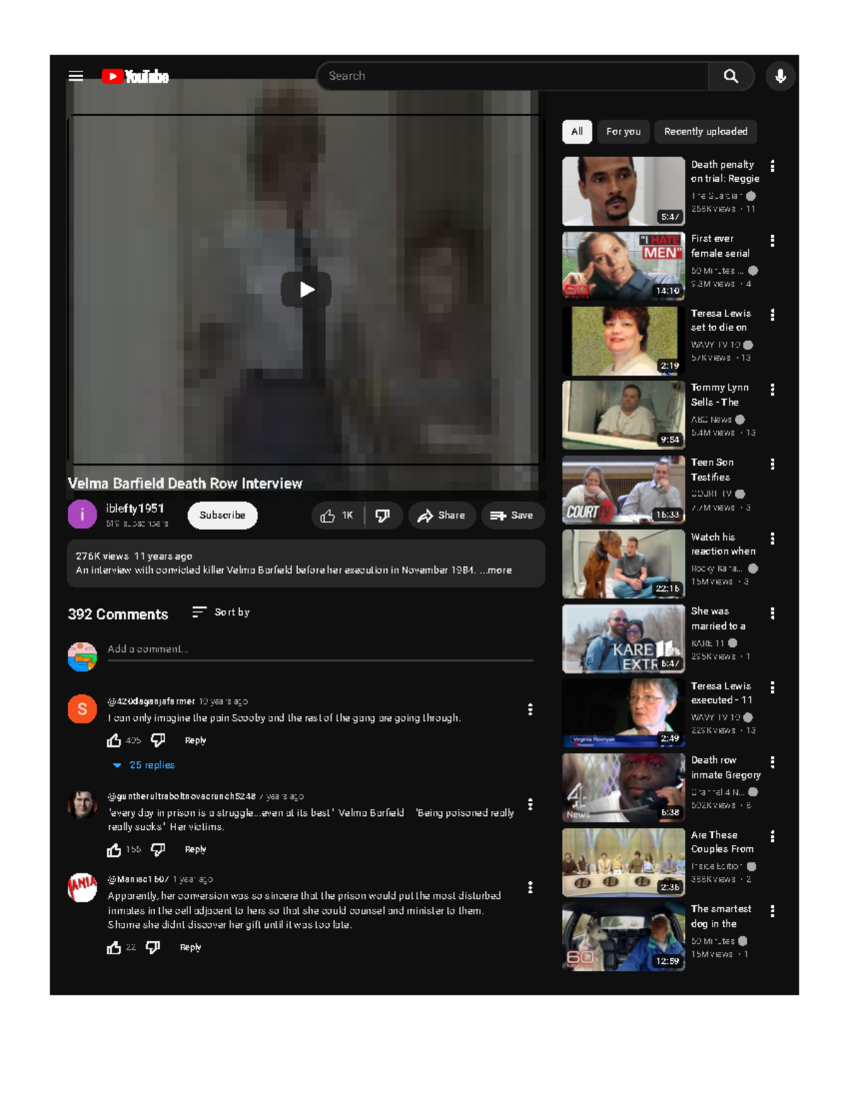 Velma Barfield Death Row Interview - You Tube - Velma Bar)eld Death Row Interview 619 ...