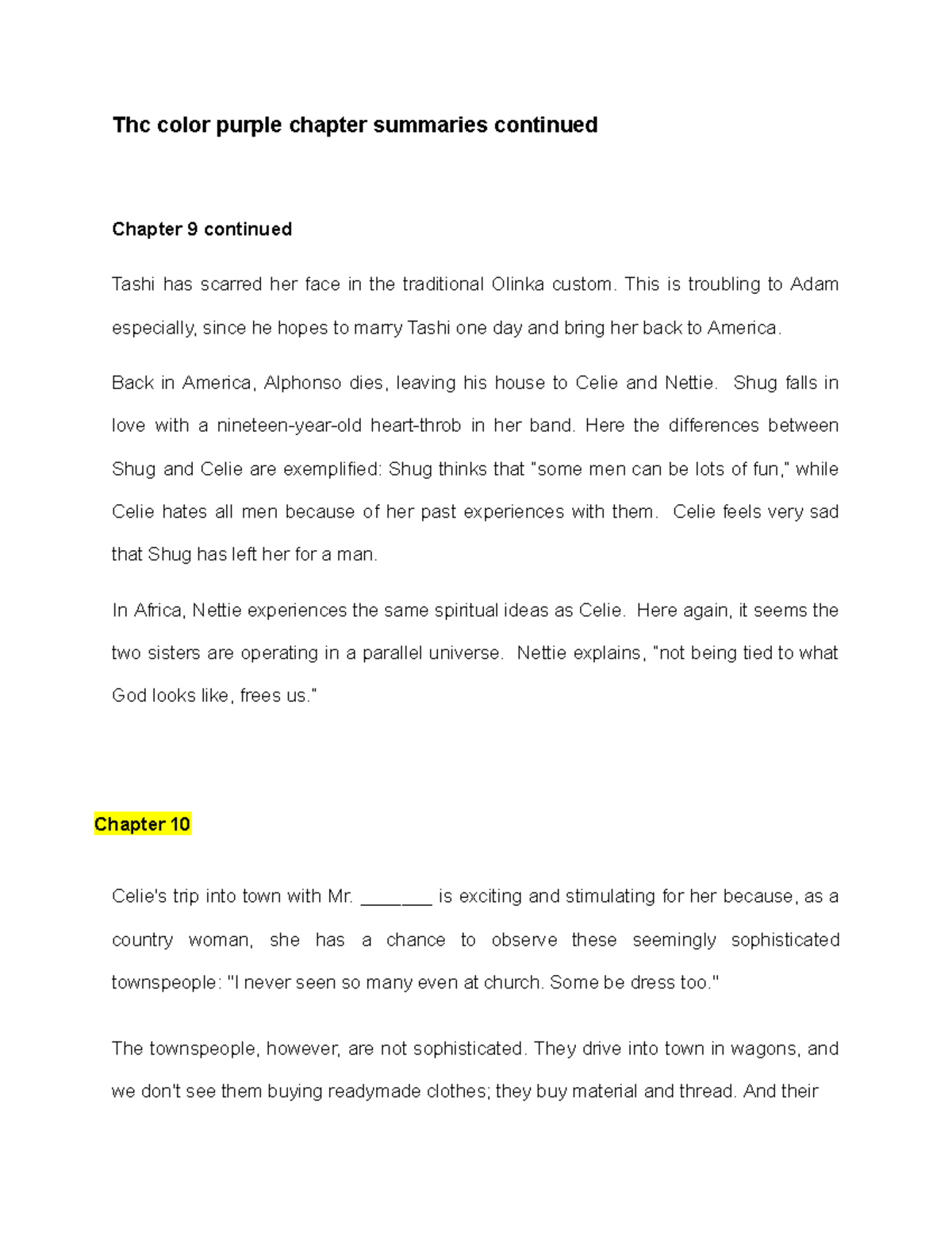Thc color purple chapter summaries continued 14 - Thc color purple ...