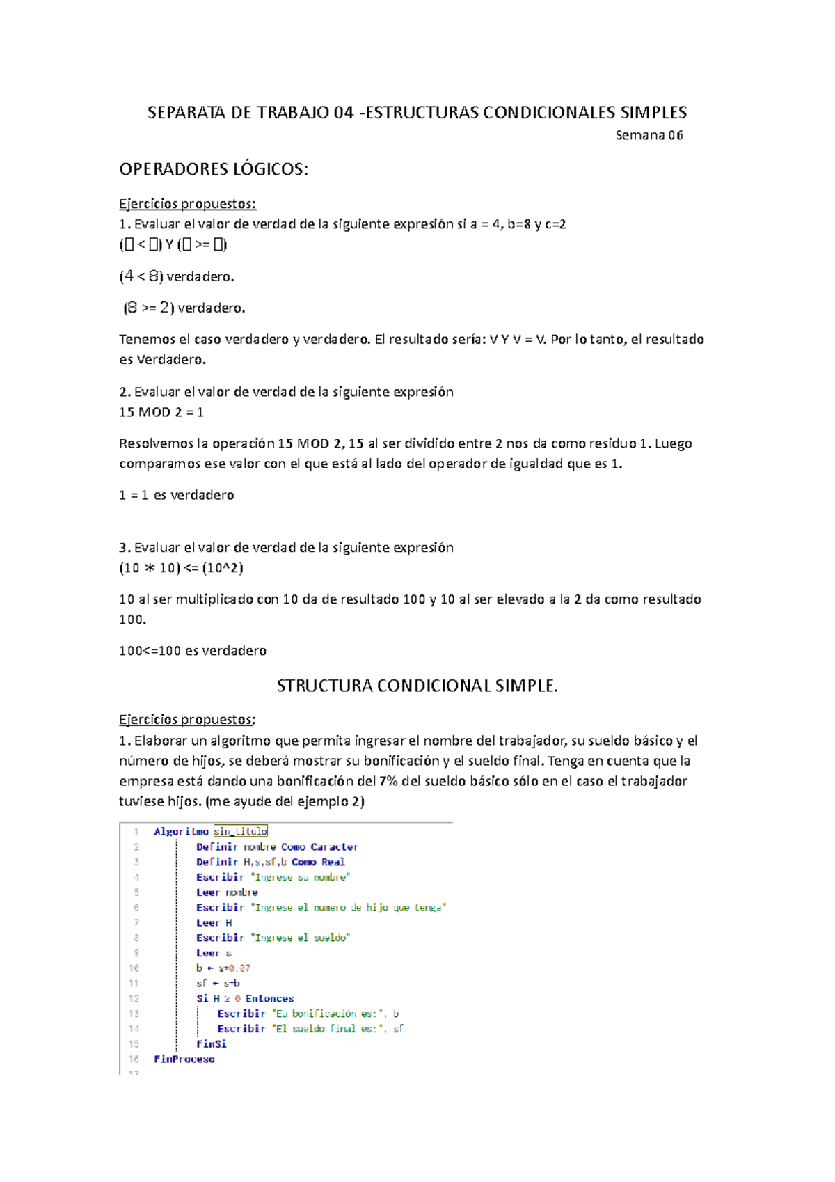 S06.s1 - Resolver ejercicios - SEPARATA DE TRABAJO 04 -ESTRUCTURAS CONDICIONALES SIMPLES Semana ...