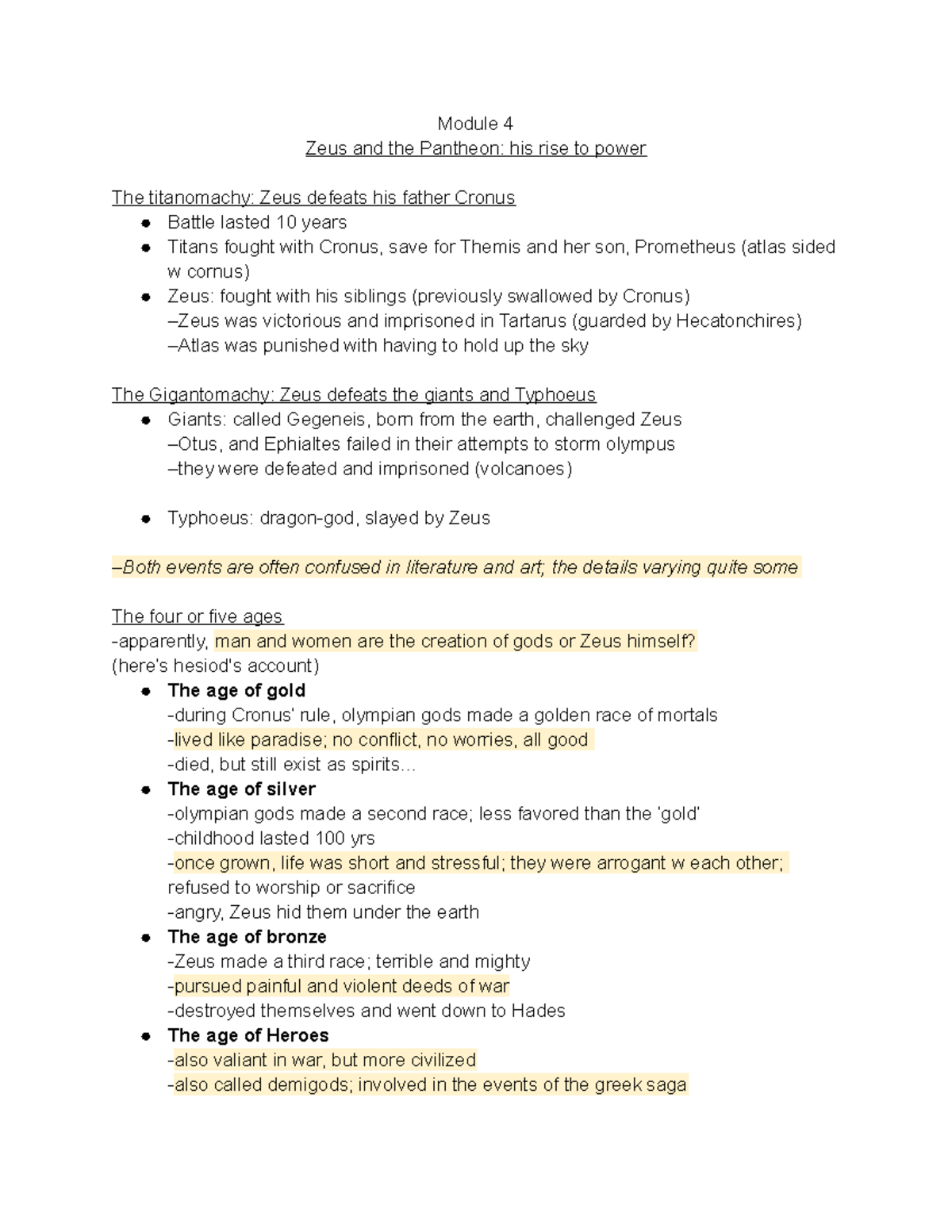 CLAS104 Mod 4, p1 - notes from module 4 - Module 4 Zeus and the ...